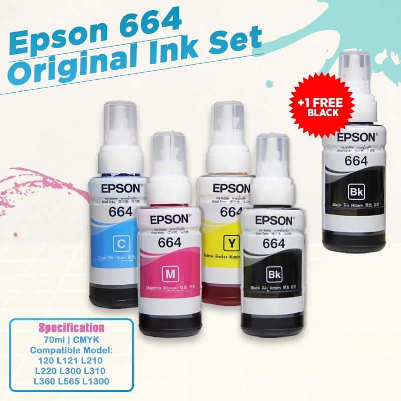 Epson 664 Black Cyan Magenta Yellow Ink Original L120 L110 L200 L210 L220 L300 L310 L360 L555 ...