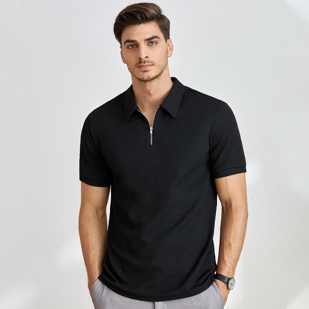 Lucky T606 Men's Short Sleeve Korean Fashion Half Zipper And Collar ...