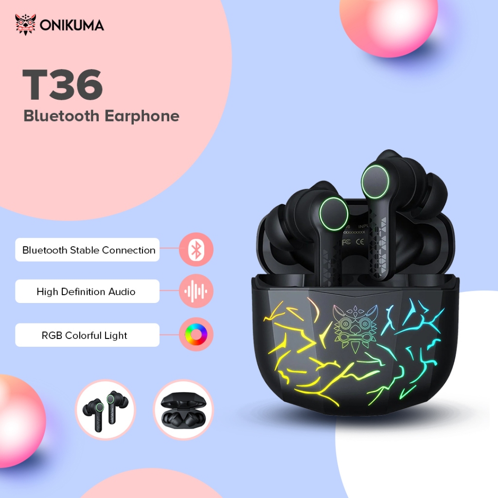 Onikuma T36 TWS Gamer Wireless Earbuds Stereo Magnetic Charging In Ear ...