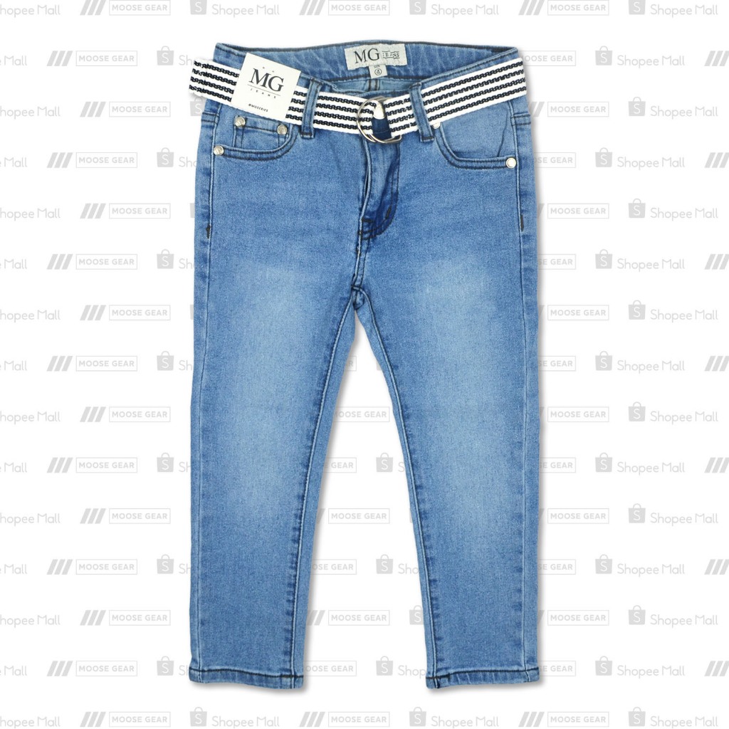 Moose Gear Light Blue WASH Denim Long Pants With Striped Belt (LP-D ...