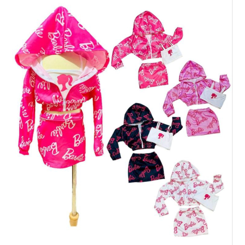 Kids 3in1 barbie crop hoody jacket set for 1-6yrs old | Shopee Philippines