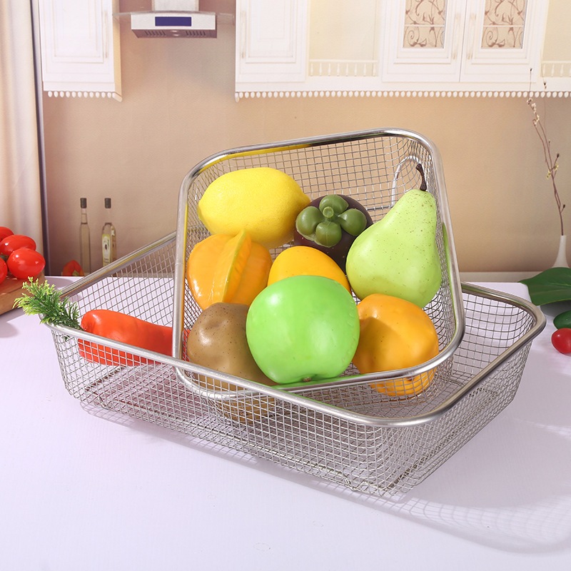 Stainless Steel Vegetable Wash Basin Drainage Basket Rectangular ...