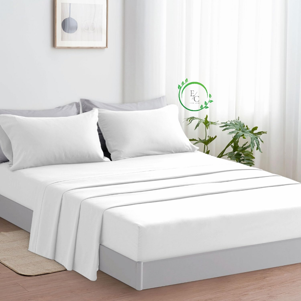 4in1 Plain White Bedsheet Set Flat Sheet, Soft, Friendly, Breathable ...