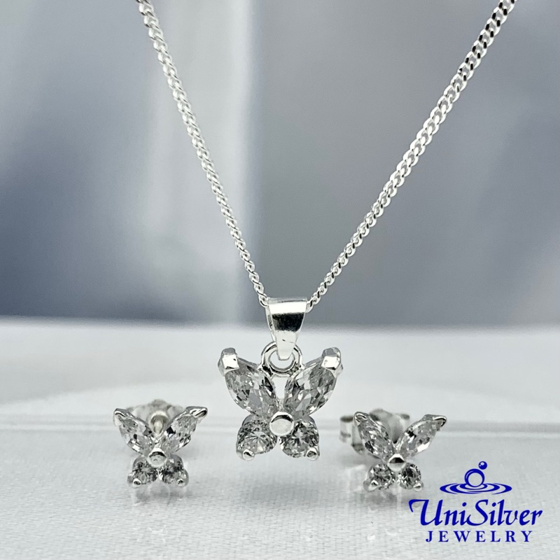 Unisilver 925 Sterling Silver Set Of Butterfly CZ Stone Earrings ...