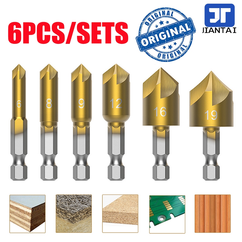 6Pcs HSS Chamfer Countersink Drill Bit Set 1/4'' Hex Shank 5 Flute ...