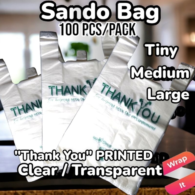 Sando Bag Plastic White 100 pcs /pack Tiny Medium &Large Thank You ...