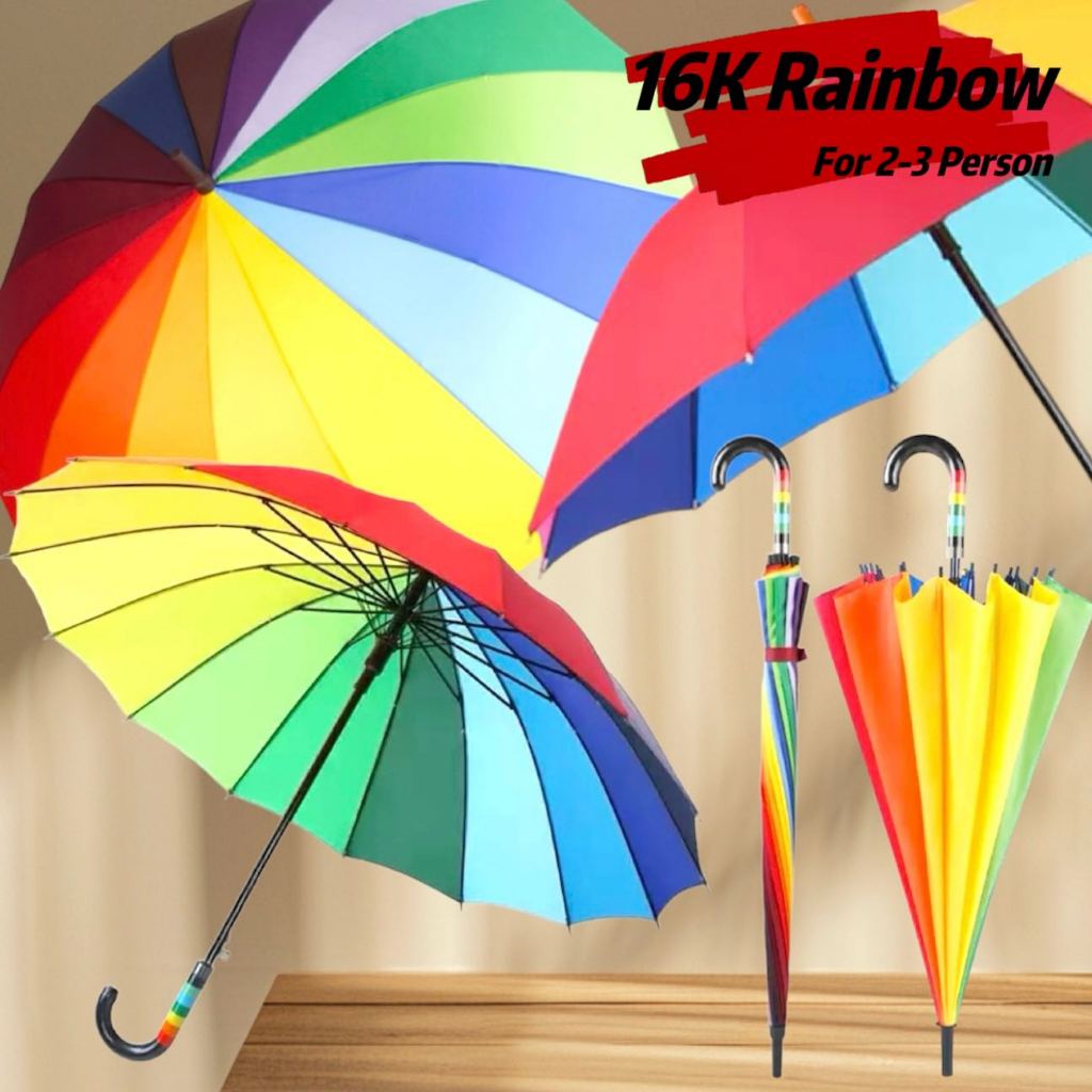 16 ribs umbrella automatic rainbow umbrella long umbrella strong ...