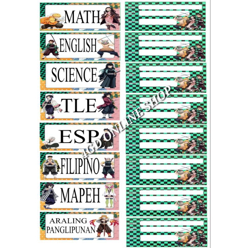 demon slayer notebook sticker subject &name label set | Shopee Philippines