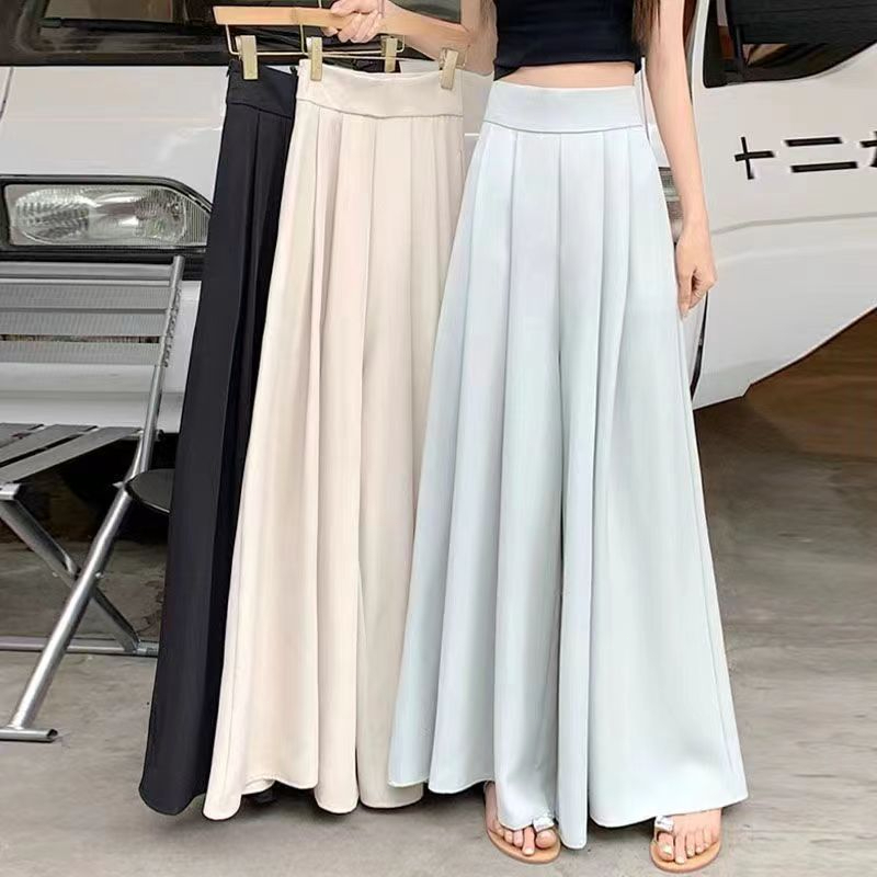 Korean style high waist skirt plus size wide leg skirt women's pleated ...