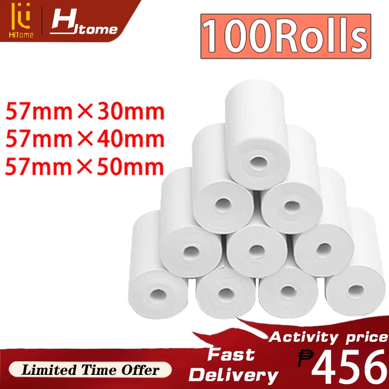 100Pcs Thermal Paper 57x30mm 57x40mm 57x50mm Coreless Thermal Paper For ...