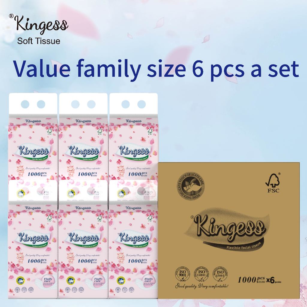 Buy 3 Get 3 Free】KINGESS Facial Tissue Sakura 6 Packs Wall-Mounted 5 ...