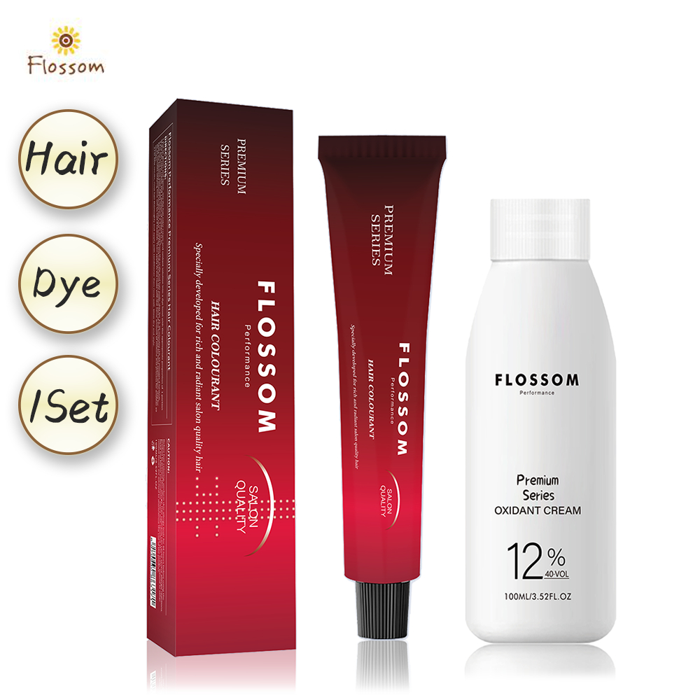 2Pcs Flossom Premium Series Permanent Hair Color Dye With Oxi Set 100ml ...