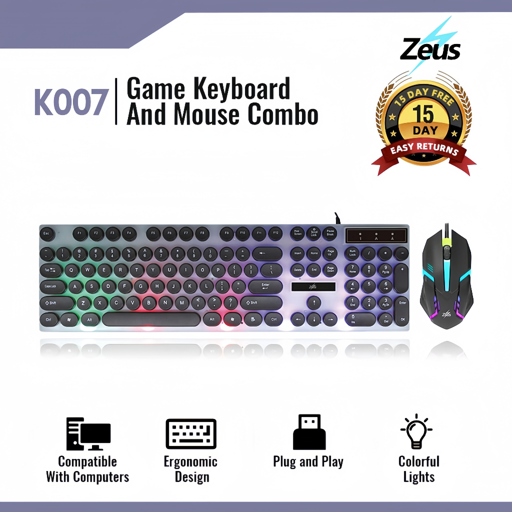 Zeus K-007 Punk Retro Backlit Gaming Keyboard USB Wired Suspended ...