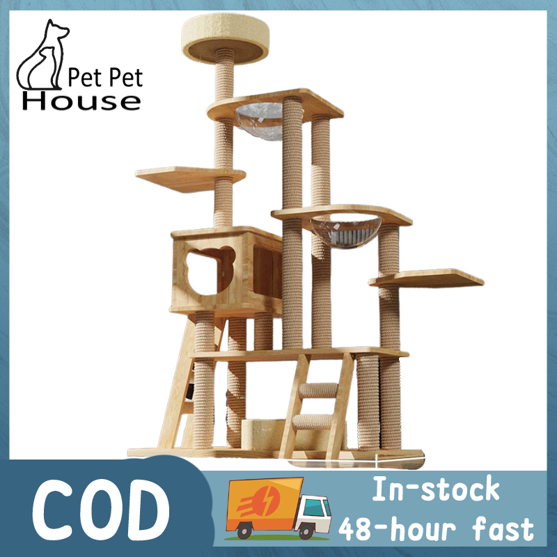 Large Cat Tree House Wood Condo Bed Kitten Scratcher Tower Hammock High ...