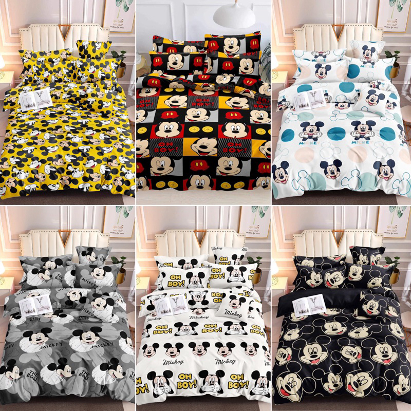 MICKEY MOUSE Bedsheet Fully Garterized With 2pcs PillowCases Canadian Cotton | Shopee Philippines