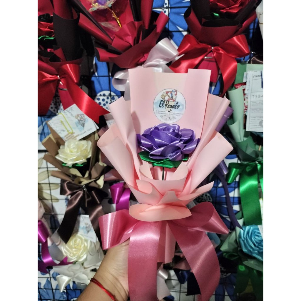 Single Stem Satin Rose Bouquet WITH FREE CARD | Shopee Philippines