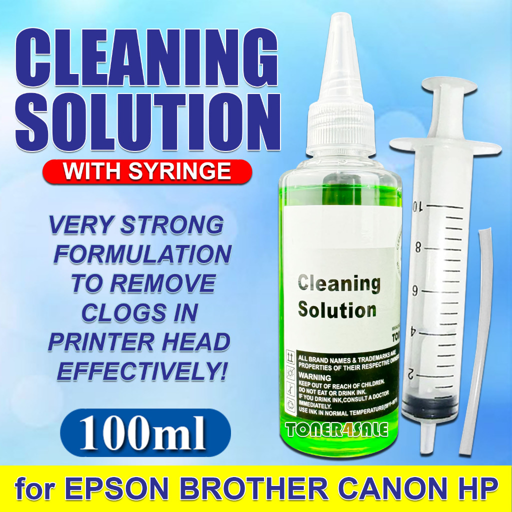 Cleaning Solution & Syringe with Hose 100ml for Brother HP Canon Epson ...