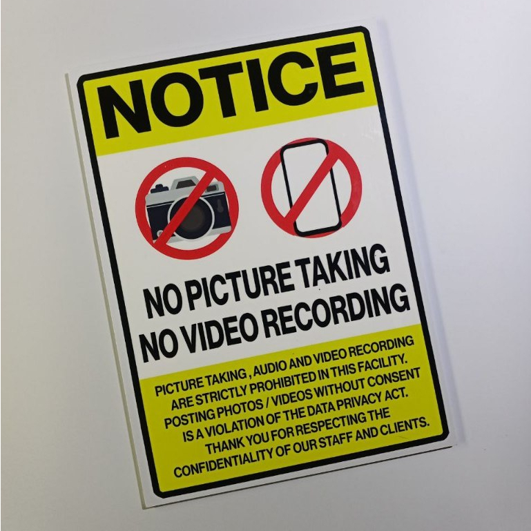 No Picture Taking and Video Recording Signs Safety and Privacy Signs ...