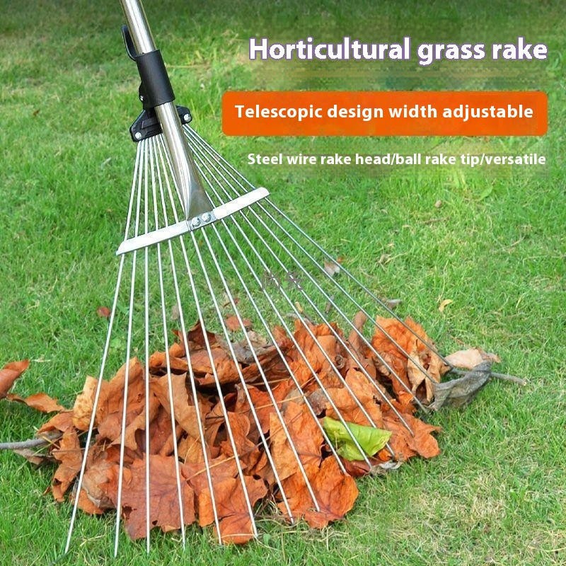 15 Teeth Telescopic Rake Garden Leaf Rake Cleaning Leaves Rake ...