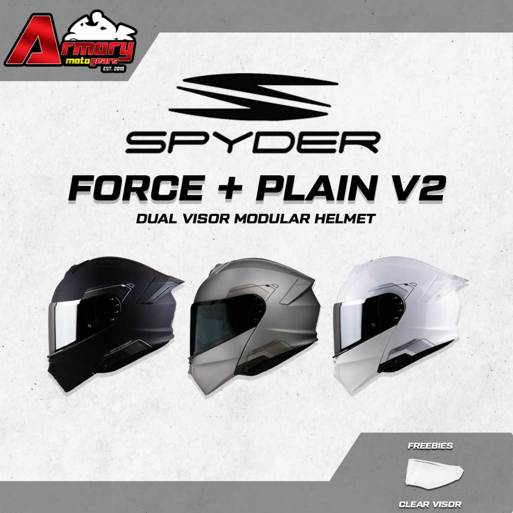 SPYDER FORCE + PLAIN V2 DUAL VISOR MODULAR HELMET | Shopee Philippines