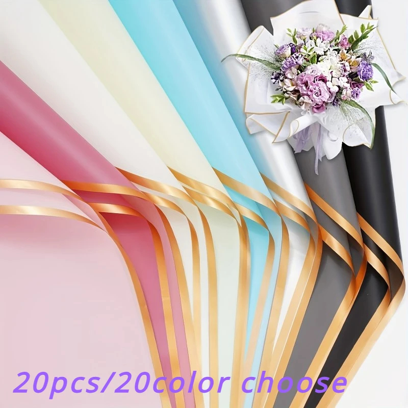 20pcs Flowers Bouquet For Gift Wrapping Paper Gold Edge Jelly Packaging Paper Paper Baking ...