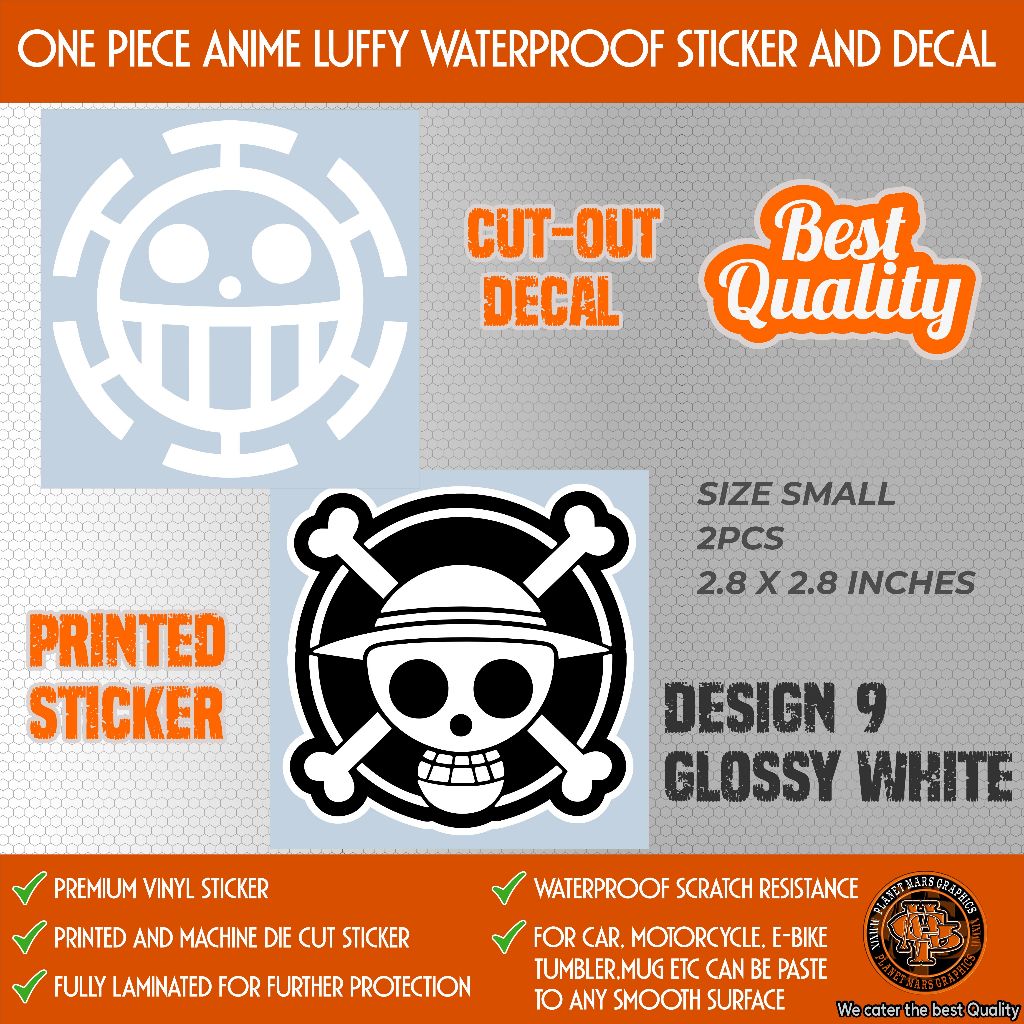 ONE PIECE LUFFY MOTORCYCLE CAR STYLING STICKER AND DECAL WATERPROOF ...