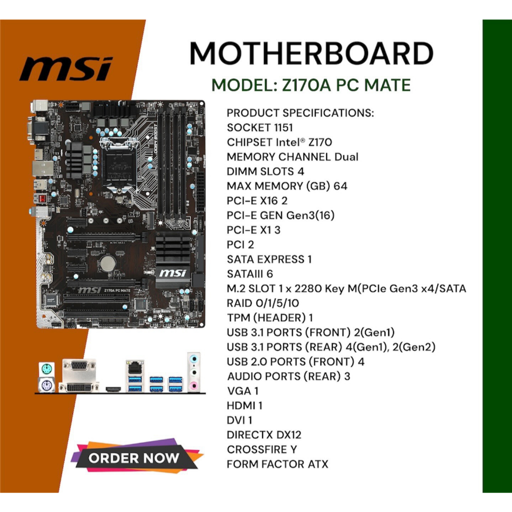 MSI Z170A PC MATE Supports 6th Gen Intel® Core™ i3/i5/i7 processors ...