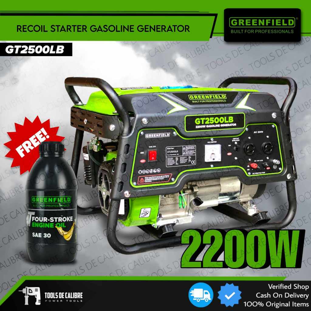 GREENFIELD Gasoline Generator 2200W 7.0HP 15L Recoil Start GT2500LB ...