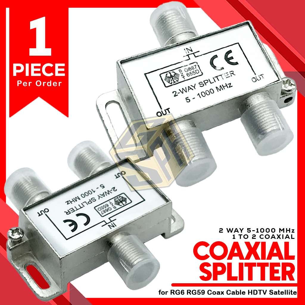 GS 2-Way Coaxial Splitter 5–1000MHz – 1 to 2 RG6/RG59 Cable Adapter for ...