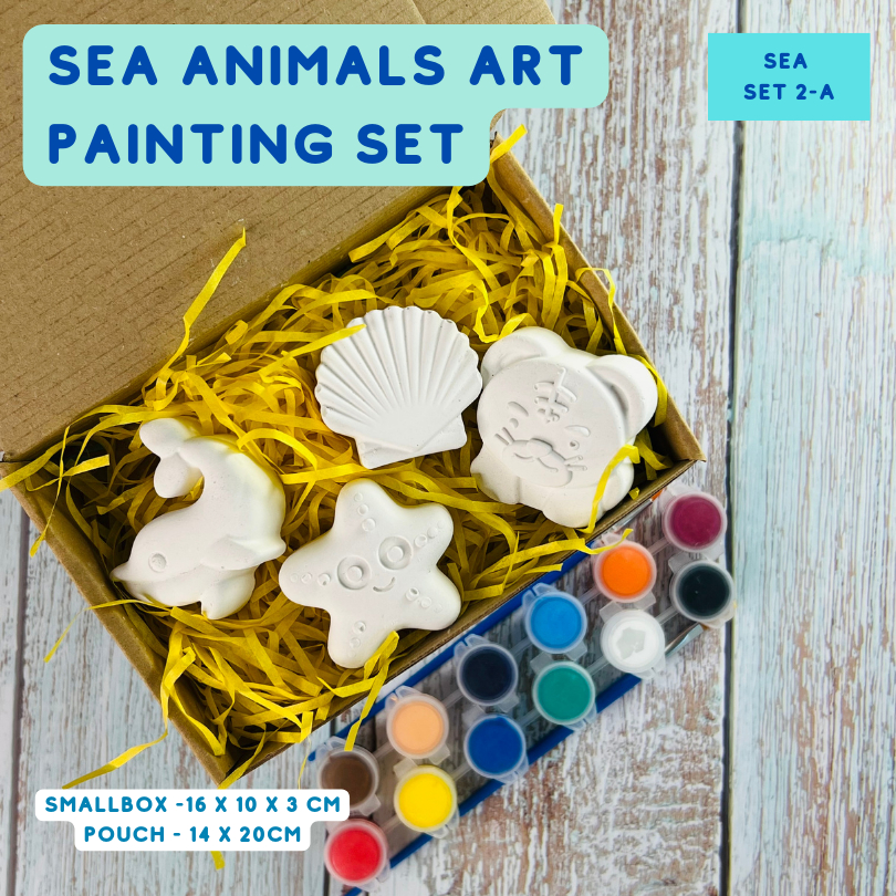 SEA 2-A ART PLASTER PAINTING SET / SEALION SHELLS STARFISH DOLPHIN /ART ...