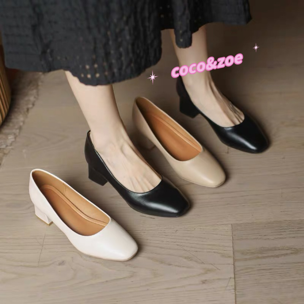 Women Block Heel Shoes Korean Style Black School Office Work White ...