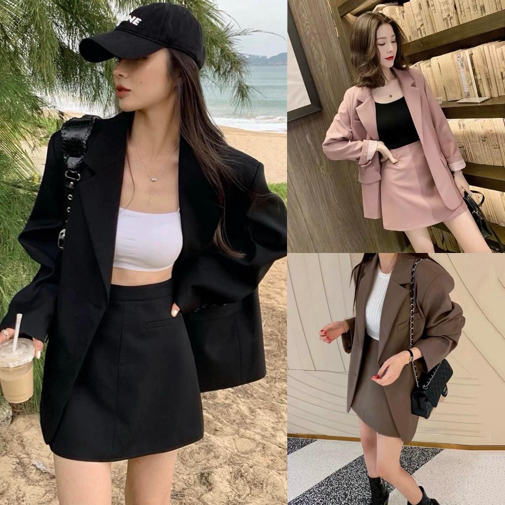 2pcs Set Korean Style Classic Longsleeves Blazer Two Button Lapel with ...