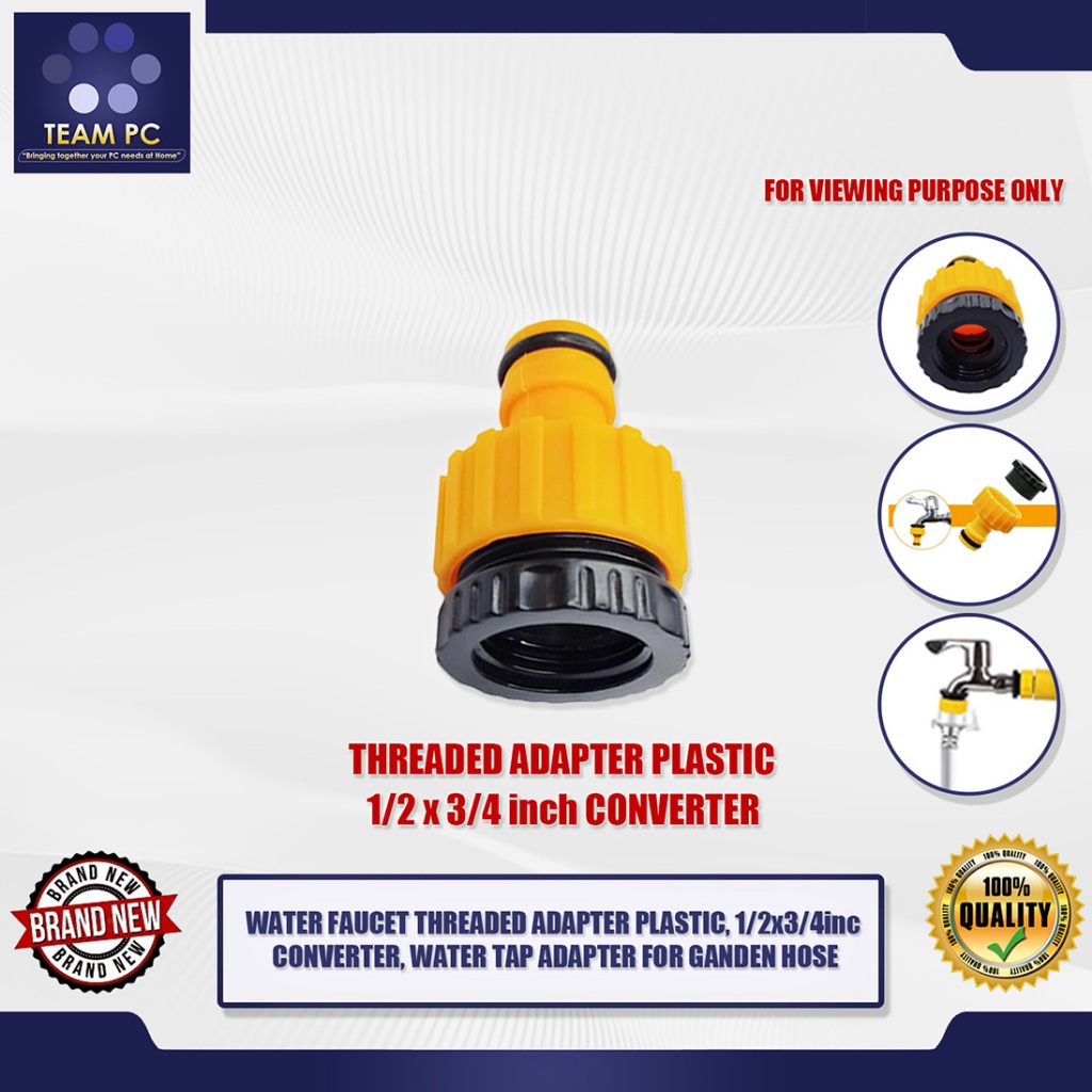 TEAM PC WATER FAUCET THREADED ADAPTER PLASTIC, 1/2x3/4inc CONVERTER ...