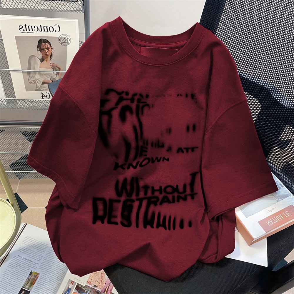 [fiauntfashions] Burgundy printed men's aesthetic T-shirt, oversized ...