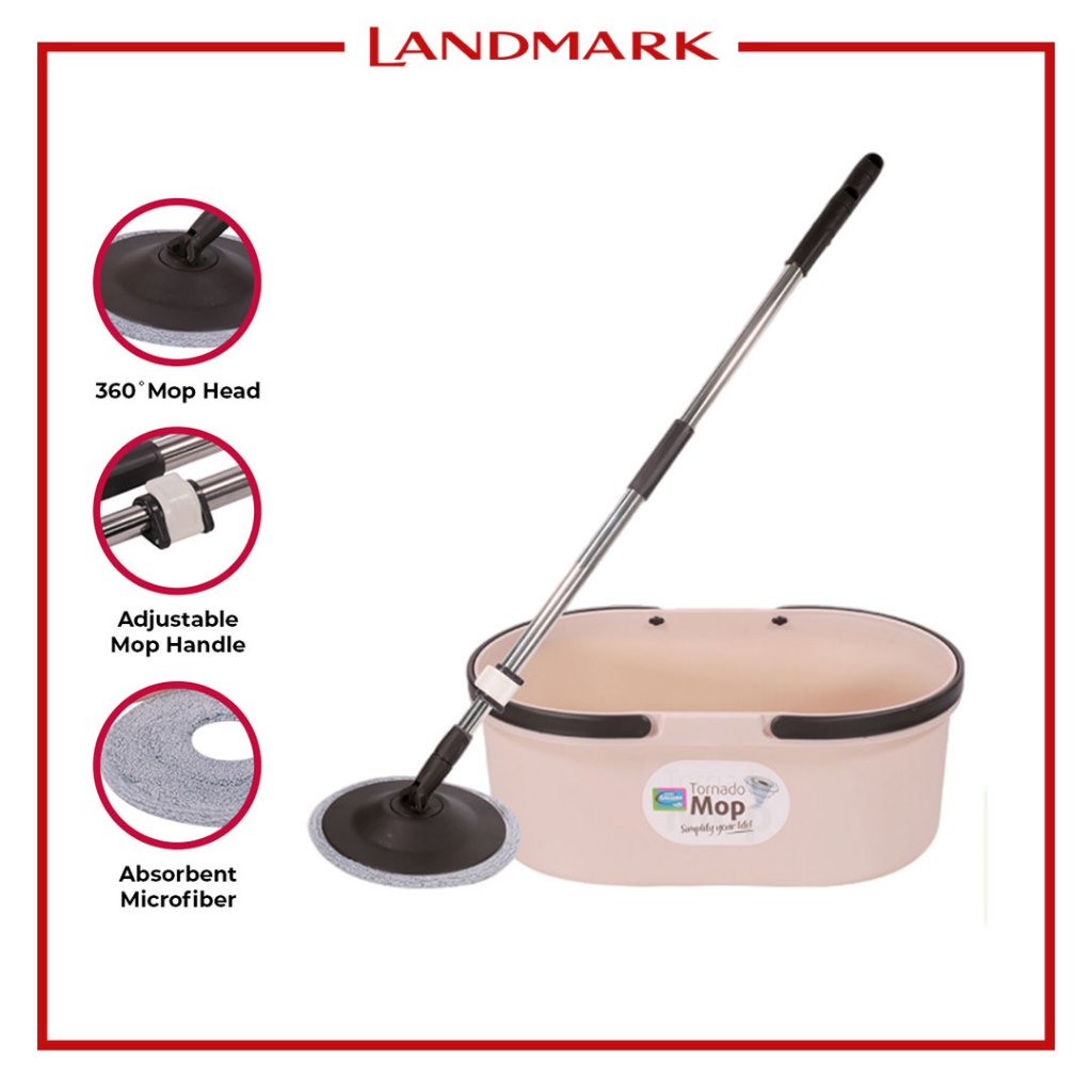 Home Gallery Tornado Mop With Microfiber Flat Mop Head - Beige With ...