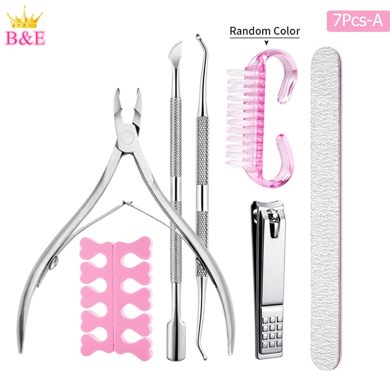 B&E 7pcs/set Nail Set Tools For Manicure Nail Clipper Cleaning Brush ...