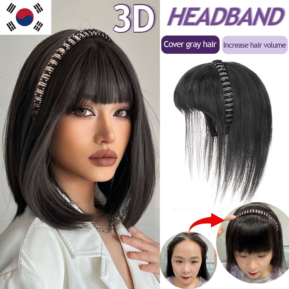 Korean Air Bangs Extension Clip with Braids Headband Hair Band Wig ...