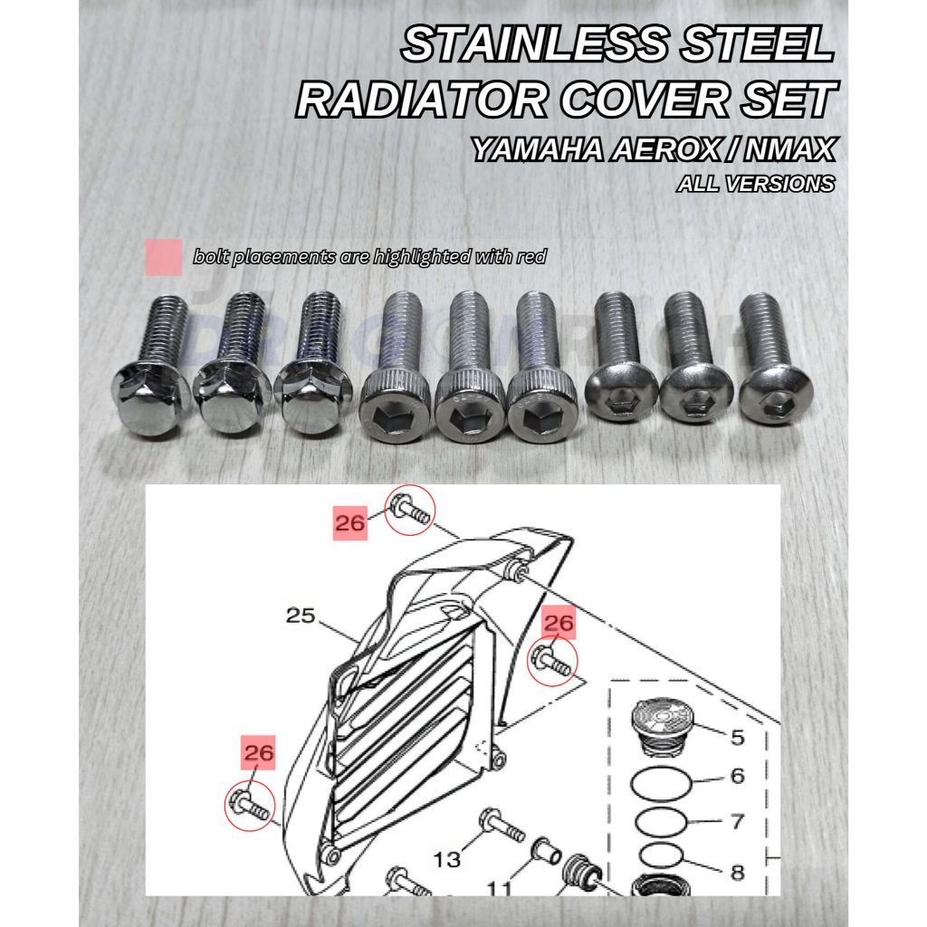 AEROX/NMAX Radiator Cover Bolt Set Stainless Steel Chrome Allen ...