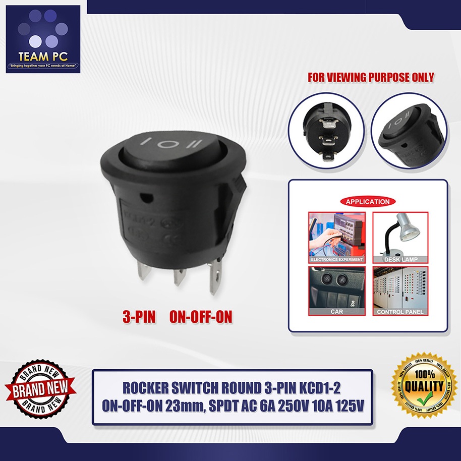 TEAM PC ROCKER SWITCH ROUND 3-PIN KCD1-2 ON-OFF-ON 23mm, SPDT AC 6A ...