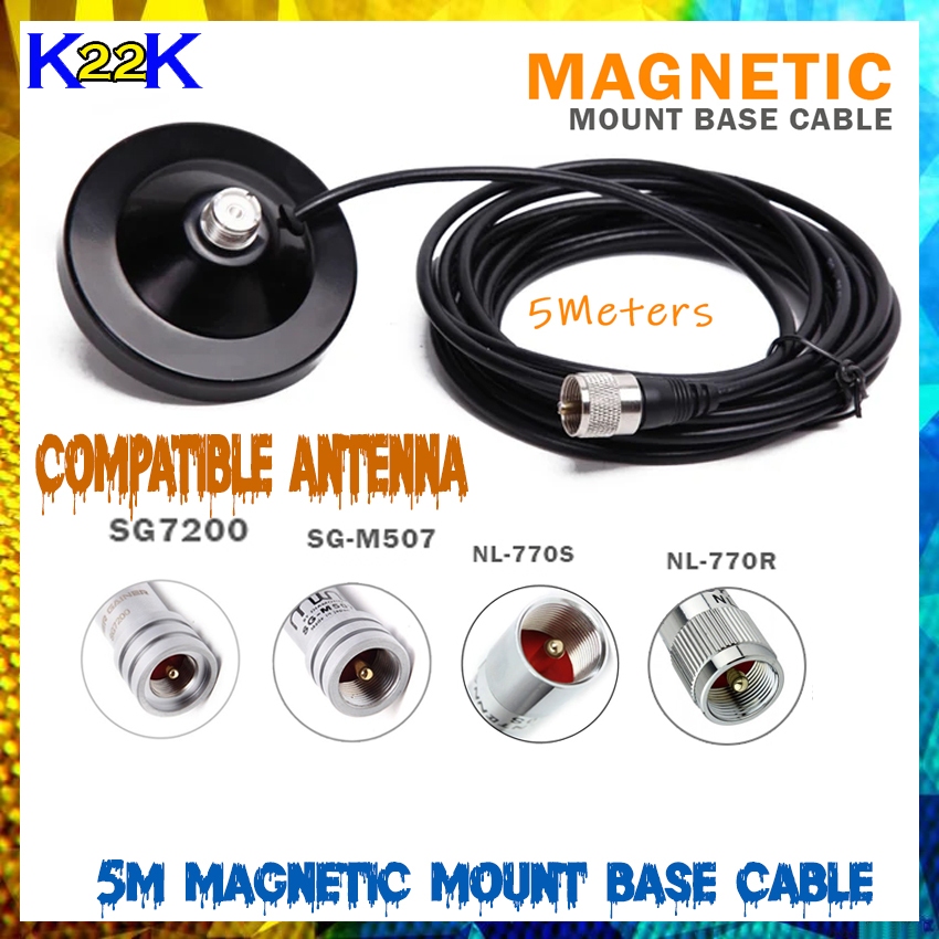 Magnetic Antenna Mount Base 5M Coaxial Cable UHF Male Connector ...