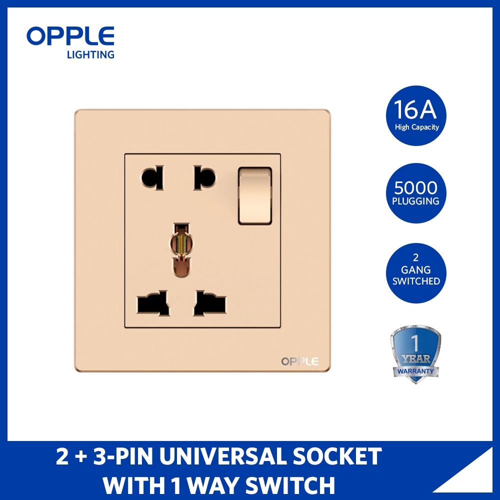 OPPLE Universal Socket with 1 way switch, 16A, 2Pin + 1 Gang Universal ...