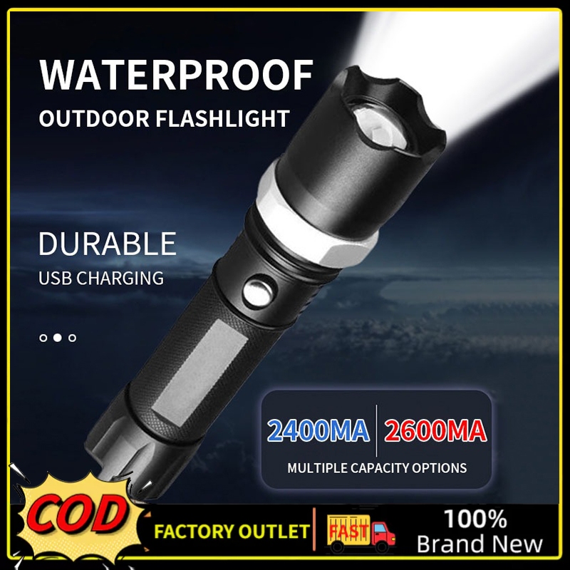 mini tactical flashlight rechargeable waterproof outdoor super bright ...