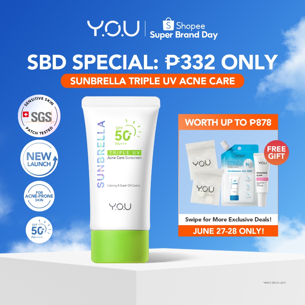 [NEW] Y.O.U SUNBRELLA TRIPLE UV Acne Care Sunscreen SPF50+ PA++++ 30ML | Triple Acne Care ...