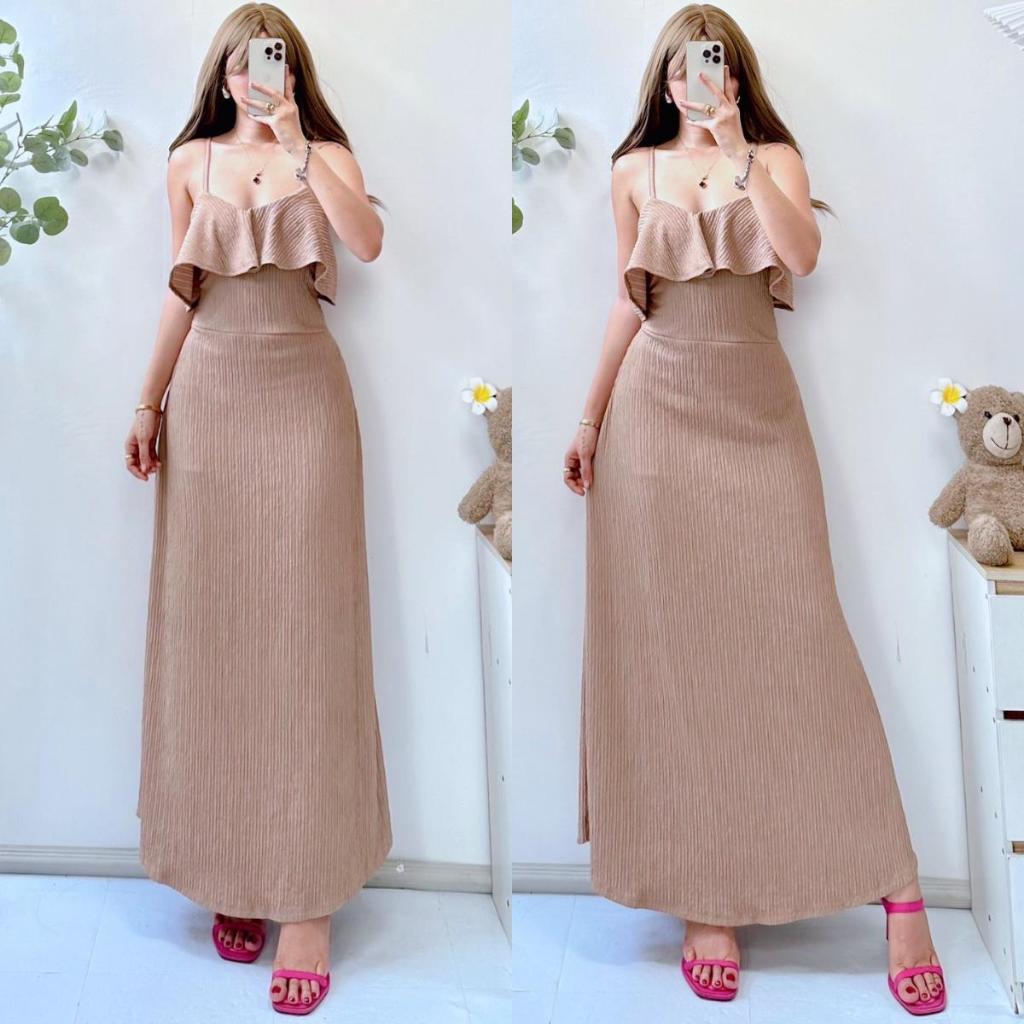 Tiffany V Line Ruffle String Maxi Dress For Women | Shopee Philippines