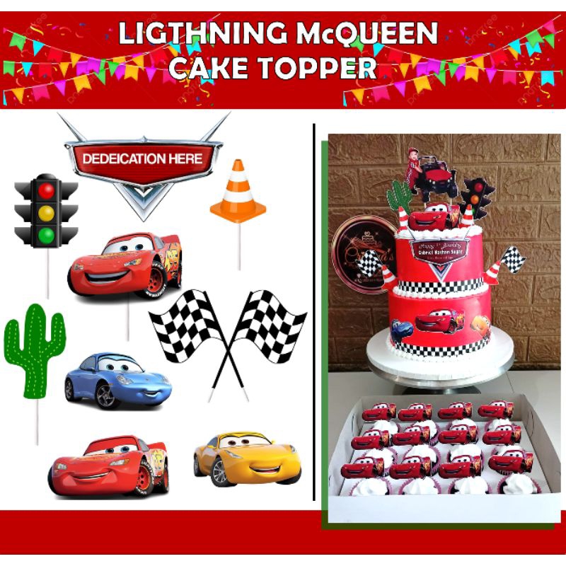 Lightning Macqueen Cake and cupcake topper 2 tier ( machinecut ...