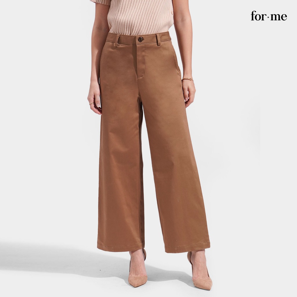 [Online Exclusive] ForMe Wide Leg Trousers For Women (Khaki) | Shopee ...