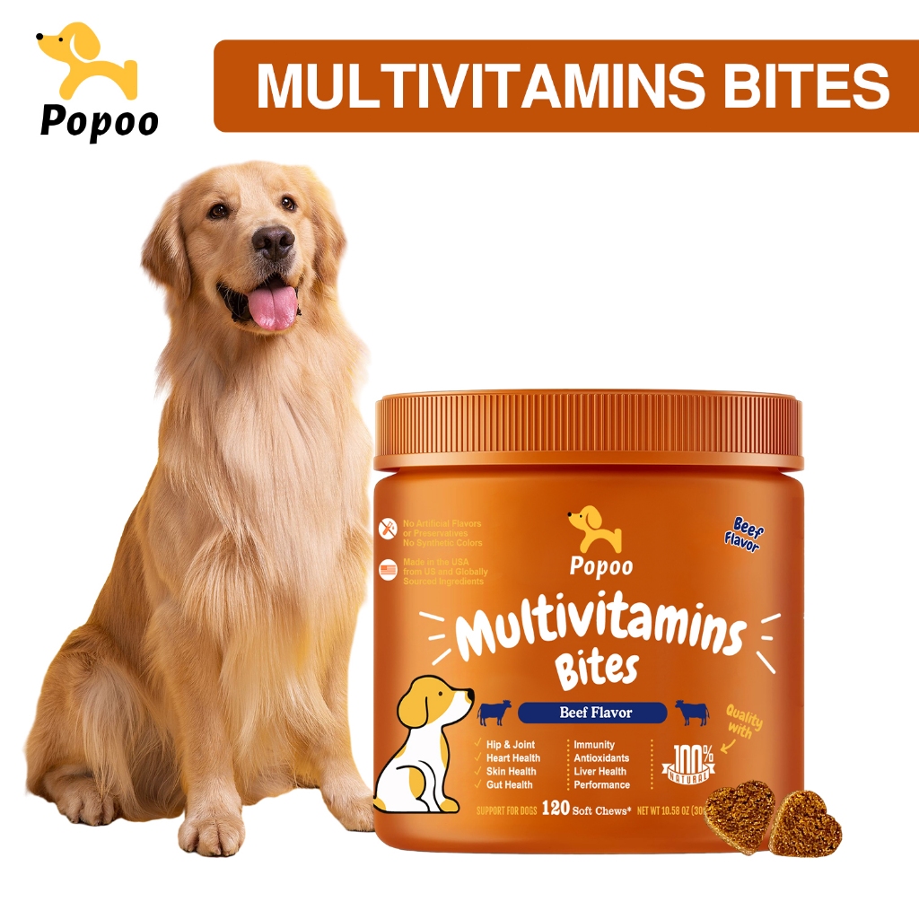 Popoo Multivitamins Bites for Dogs Hip & Joint Support Skin Gut Immune ...