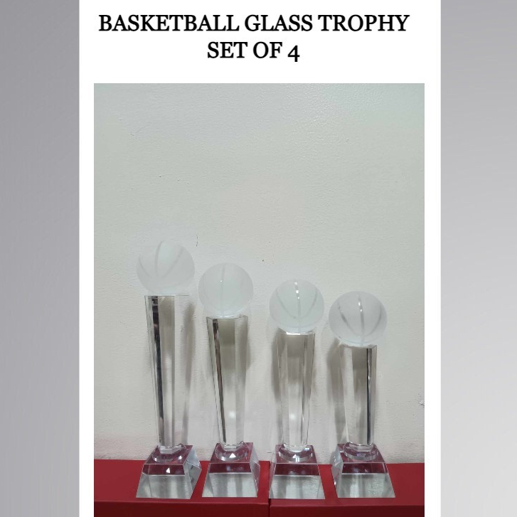 BASKETBALL GLASS TROPHY SET OF 4 HEIGHT 32CM \ 29CM \ 27CM \ 25CM ...