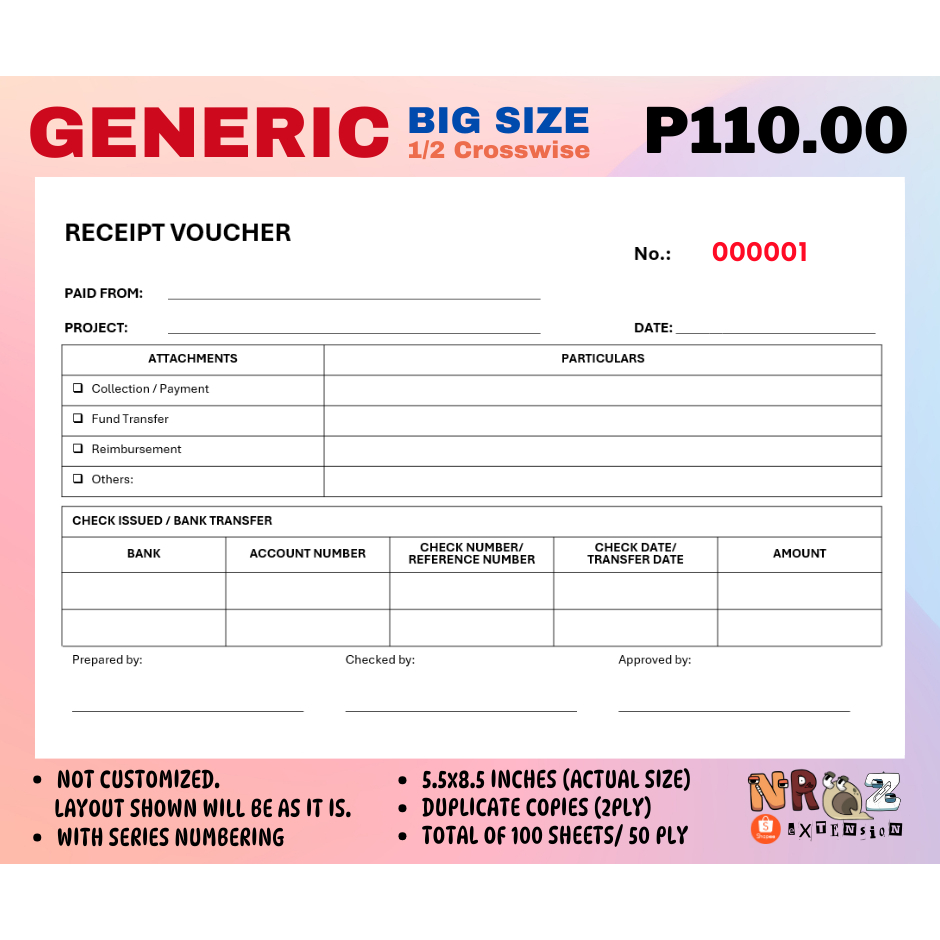 RECEIPT VOUCHER Carbonized GENERIC ONLY | Shopee Philippines