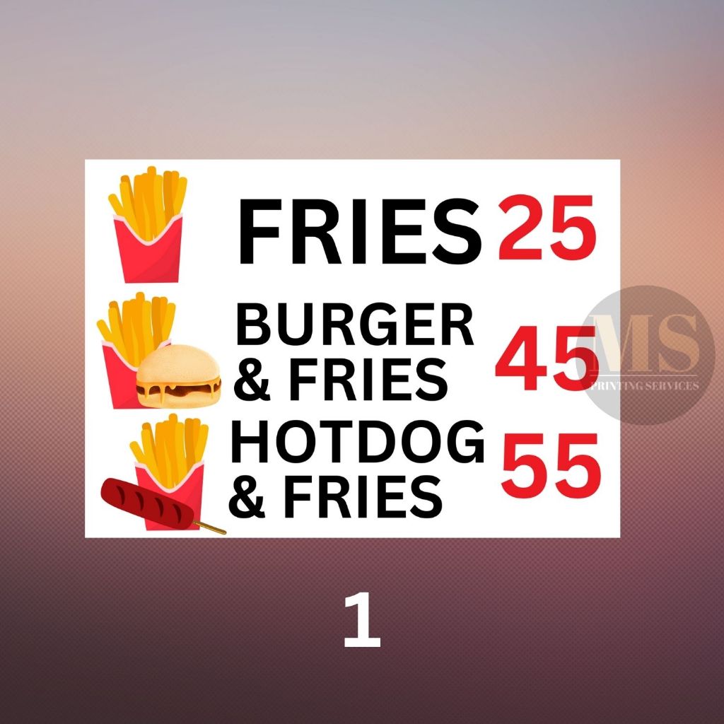 Burger Hotdog Ham and Cheese Siomai Footlong Laminated Signage and ...